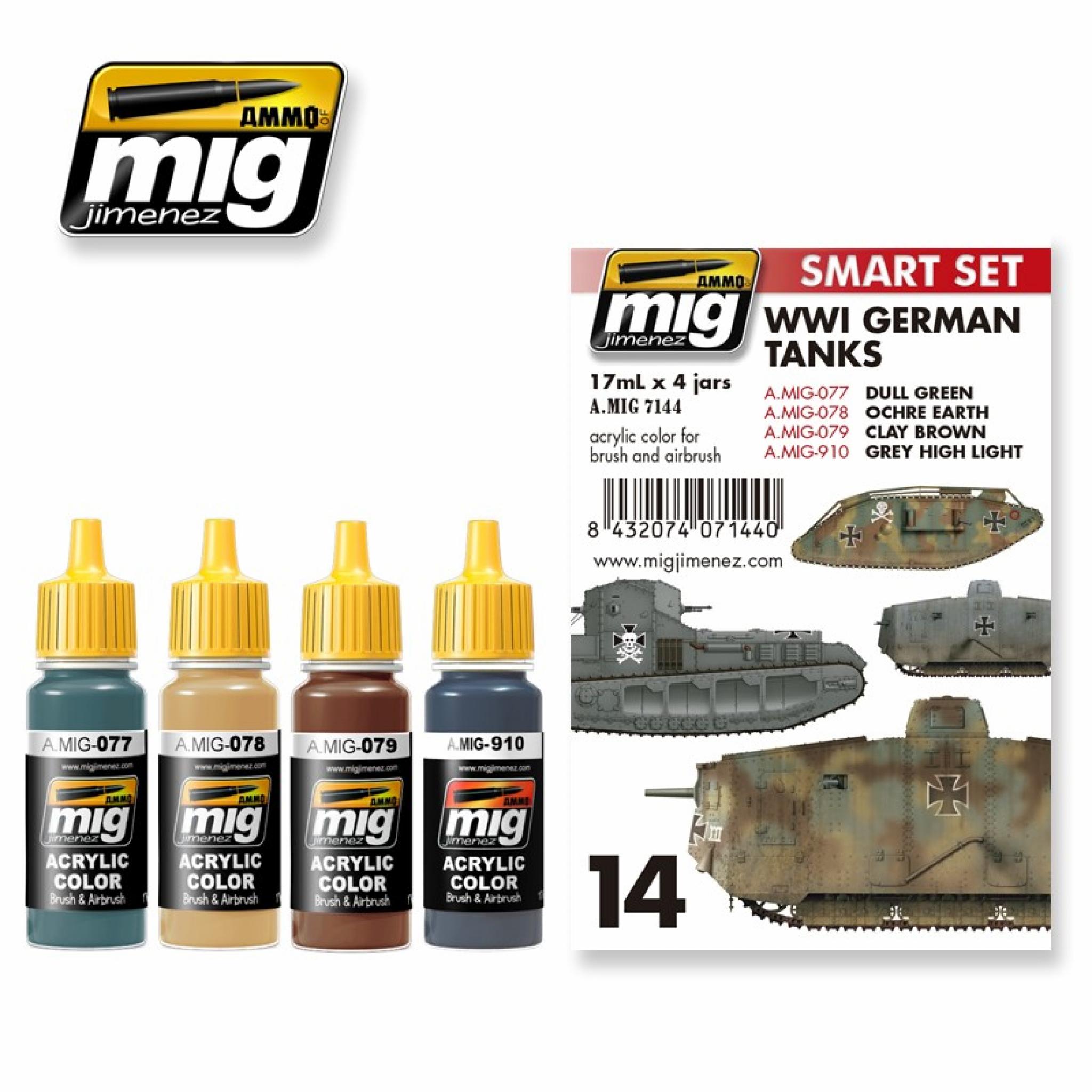 Mig 7144 Ww1 German Tanks Colours Acrylic Paint Set | Addlestone Models
