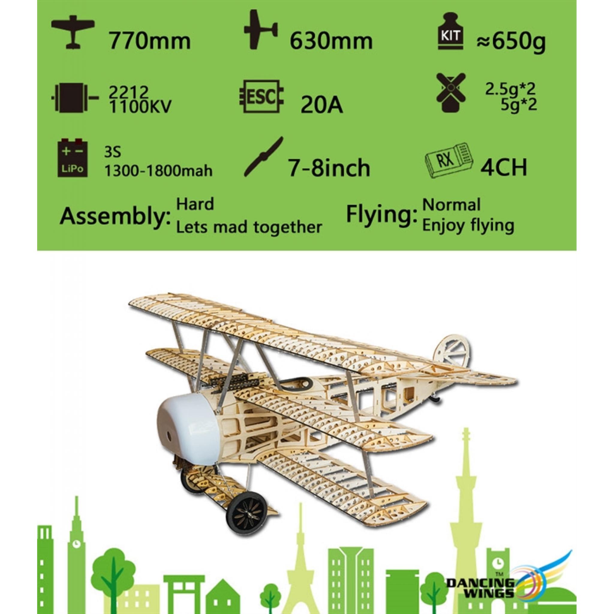 Dw Fokker Dr1 Triplane Balsa Kit With Motor & Esc 770Mm Wingspan S1703 ...