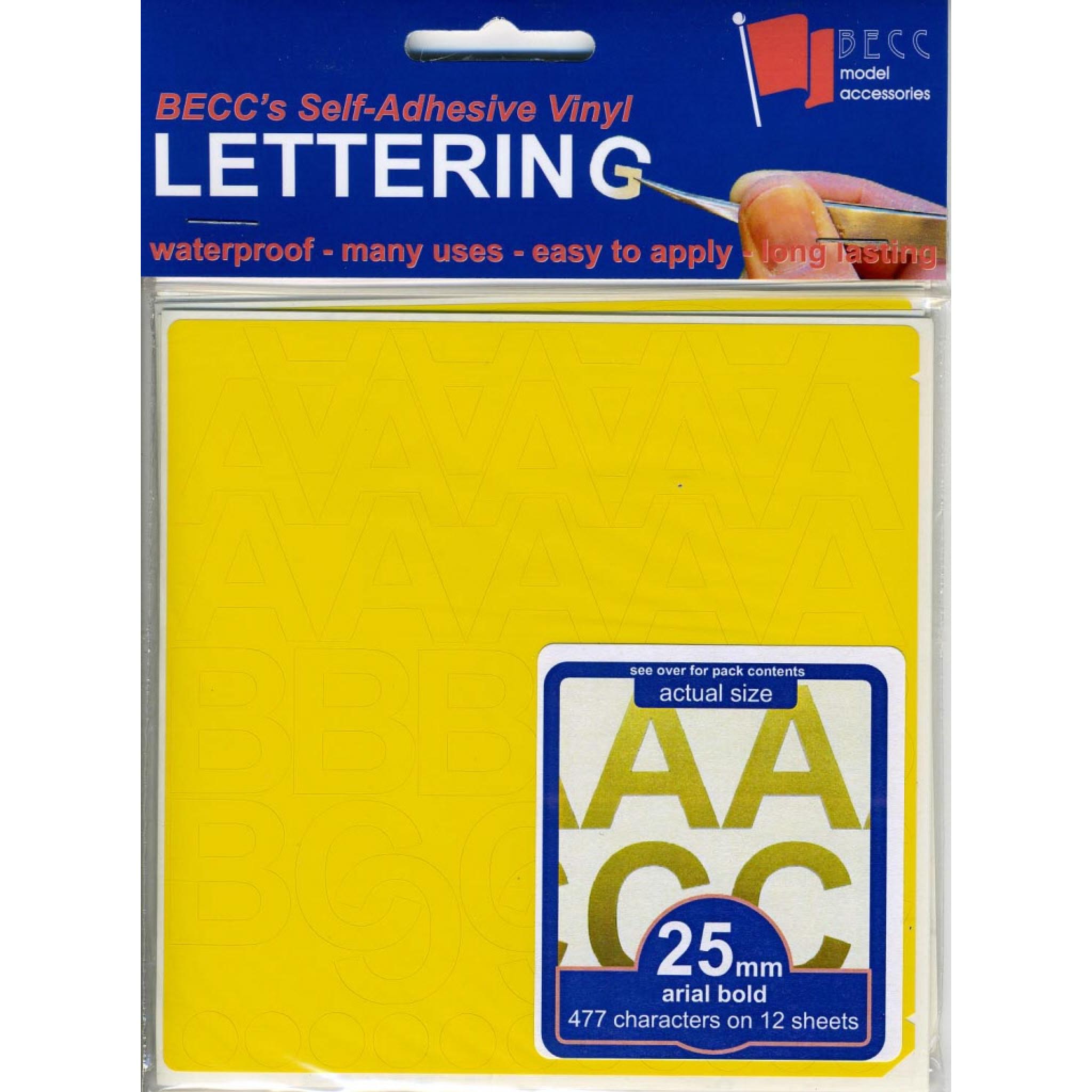 Lettering 25Mm Arial Bold 477 Characters Matt Gold Becc Vinyl Decals ...