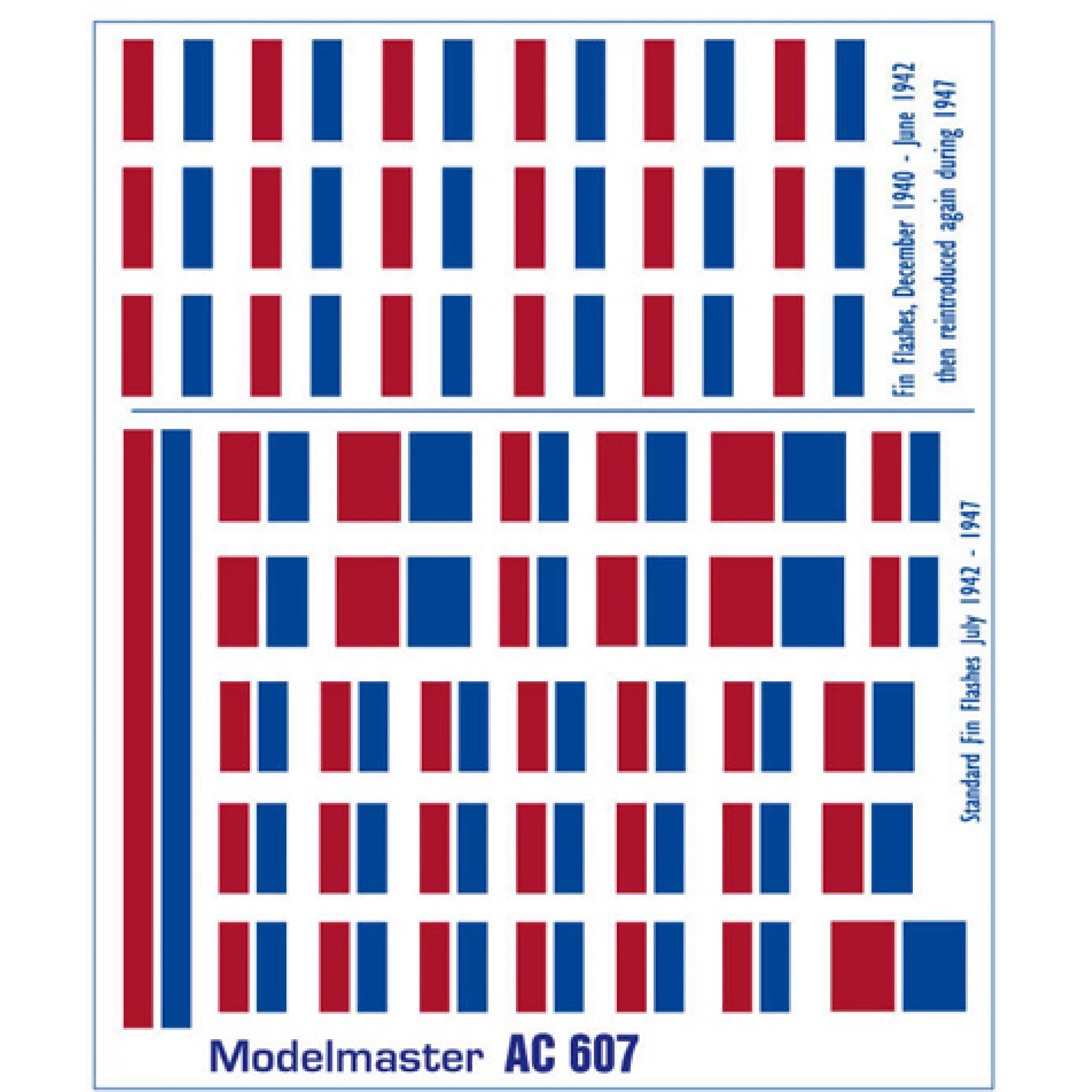 Ac607 1:72 Raf Fin Flashes 1940-1947 Waterslide Modelmaster ...